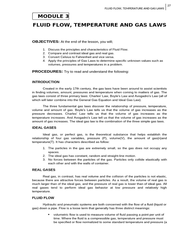 MODULE 3 - Fluid Flow, Temperature and GasLaws | PDF | Gases | Temperature