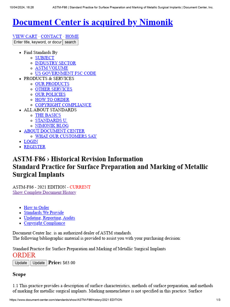 ASTM-F86 - Standard Practice For Surface Preparation and Marking of Metallic Surgical Implants ...