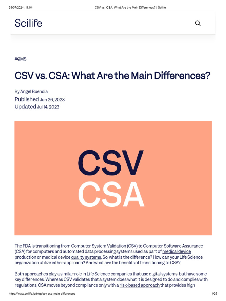 CSV vs. CSA - What Are The Main Differences - Scilife | PDF | Quality Management System ...