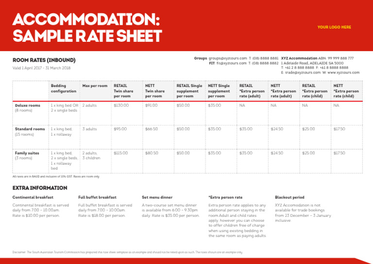 Accommodation Rate Sheet Example | PDF