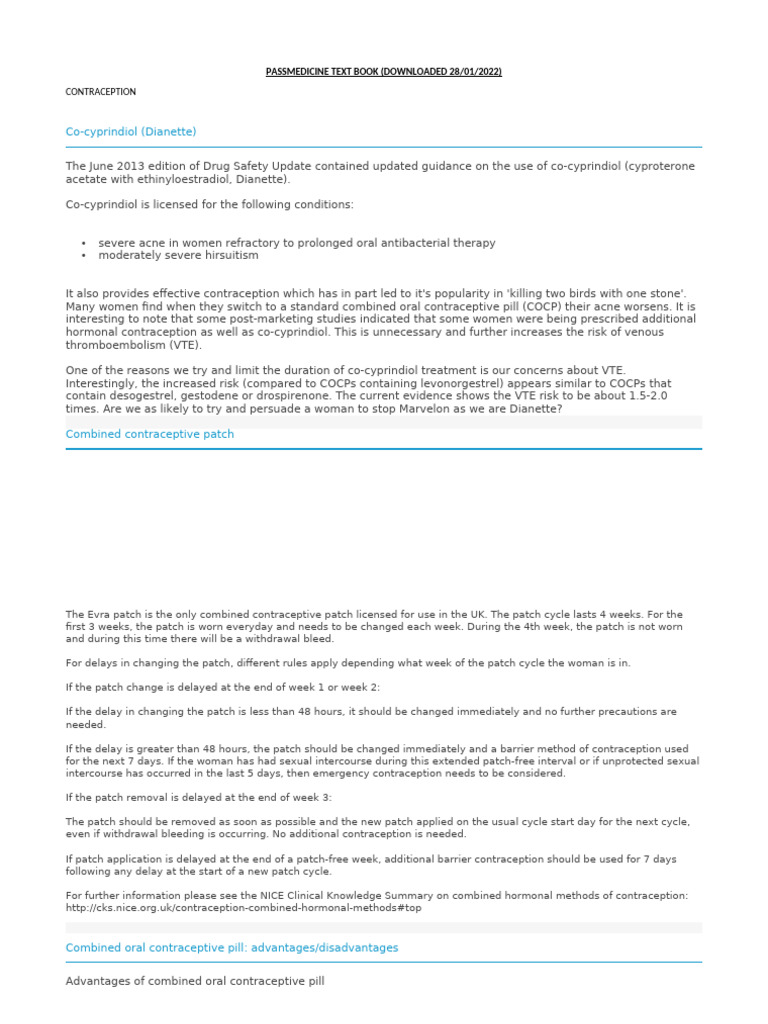 CONTRACEPTION | PDF | Birth Control | Combined Oral Contraceptive Pill