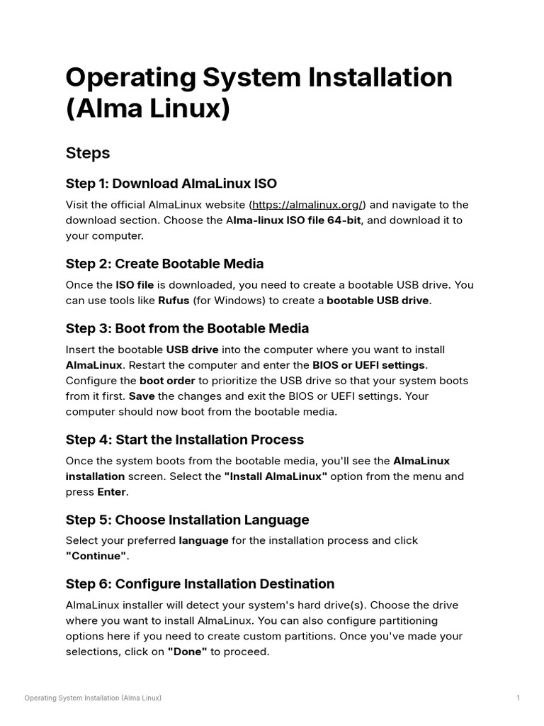 AlmaLinux Installation Guide Steps | PDF | Booting | Password