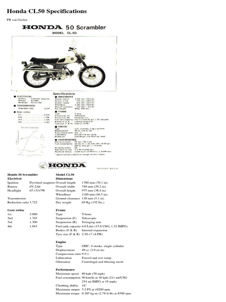 Honda CL50 Scrambler Specs Overview | PDF