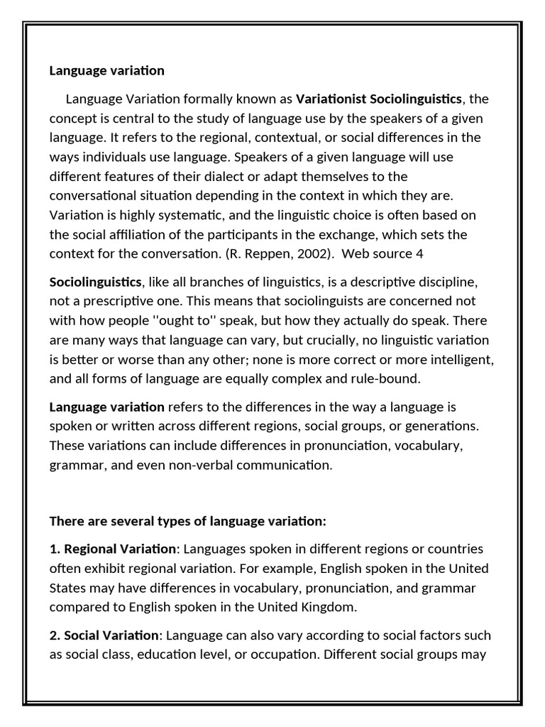 Language variation | PDF | Sociolinguistics | Dialect