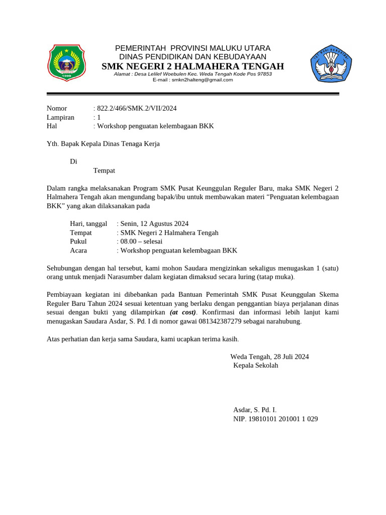 Surat Permohonan Narasumber BKK | PDF