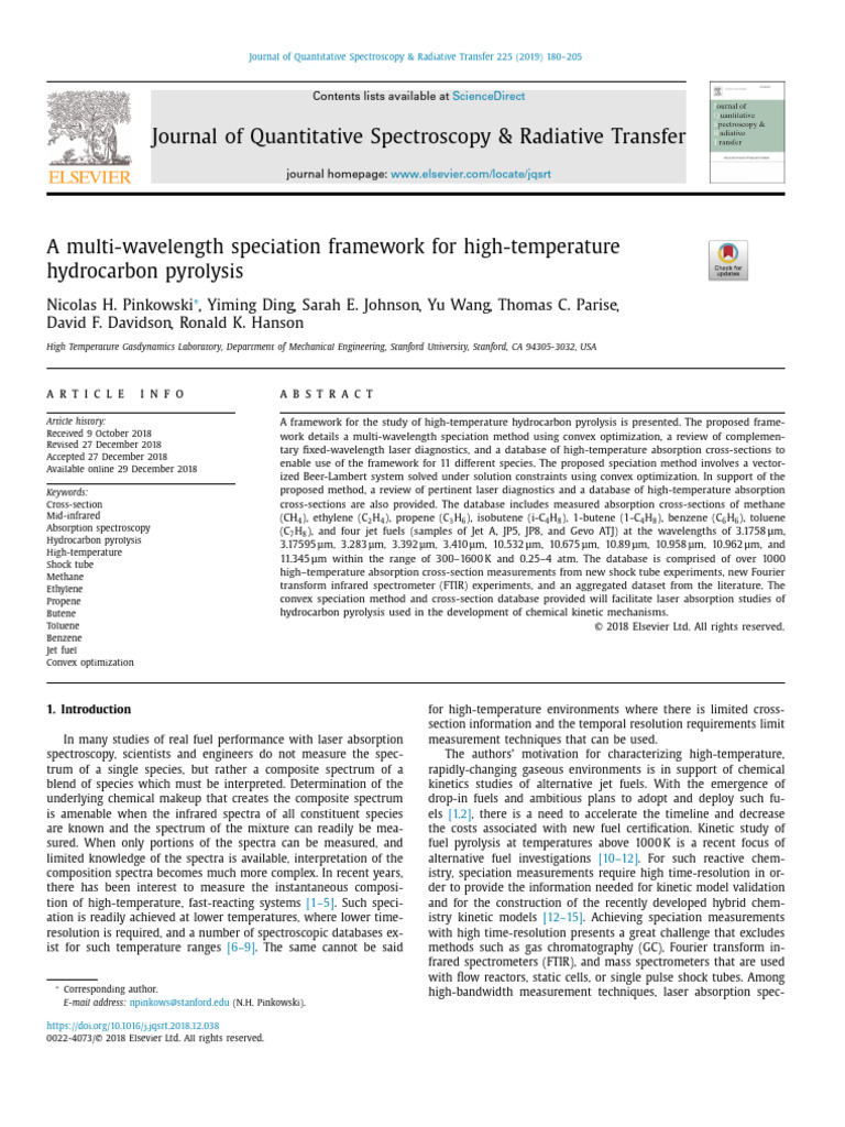 A Multi-Wavelength Speciation Framework For High-Temperature ... A Multi-Wavelength Speciation Framework For High-Temperature ...