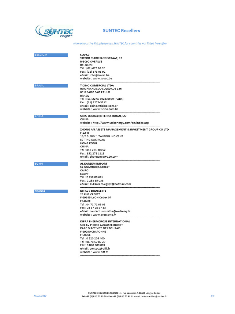 Global SUNTEC Resellers Directory | PDF | Technology & Engineering