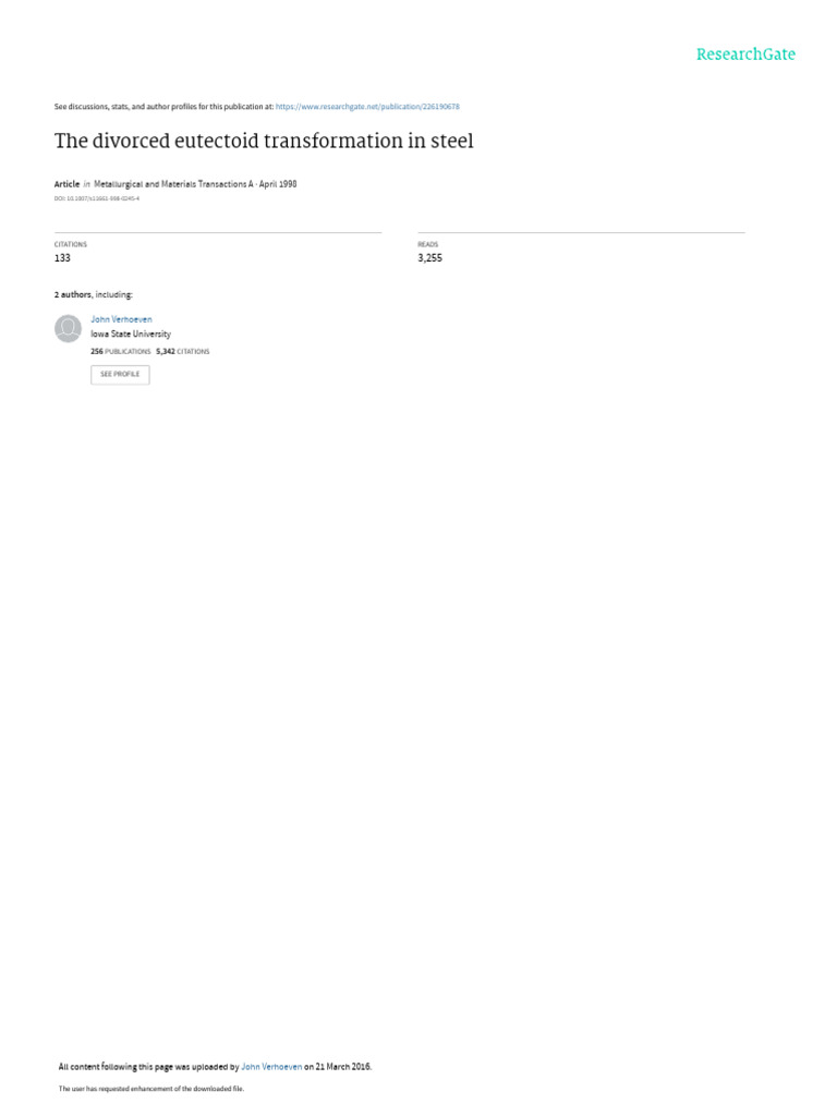 The Divorced Eutectoid Transformation In Steel Pdf Heat Treating Steel