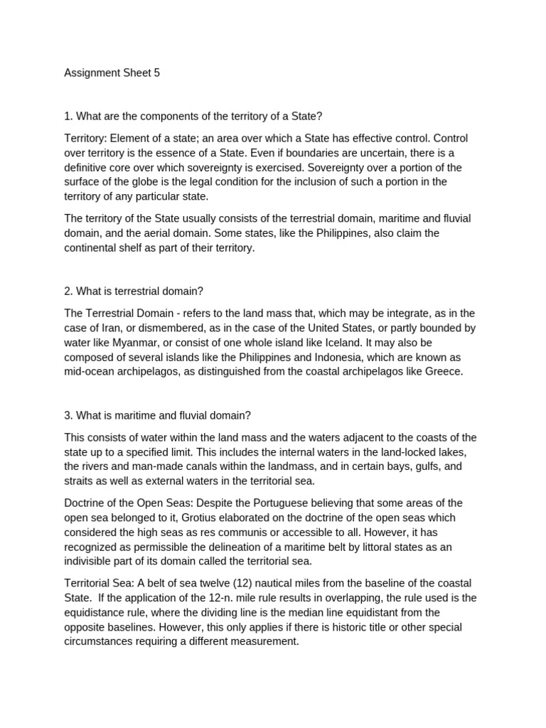 Assignment Sheet 5 | PDF | Territorial Waters | International Relations