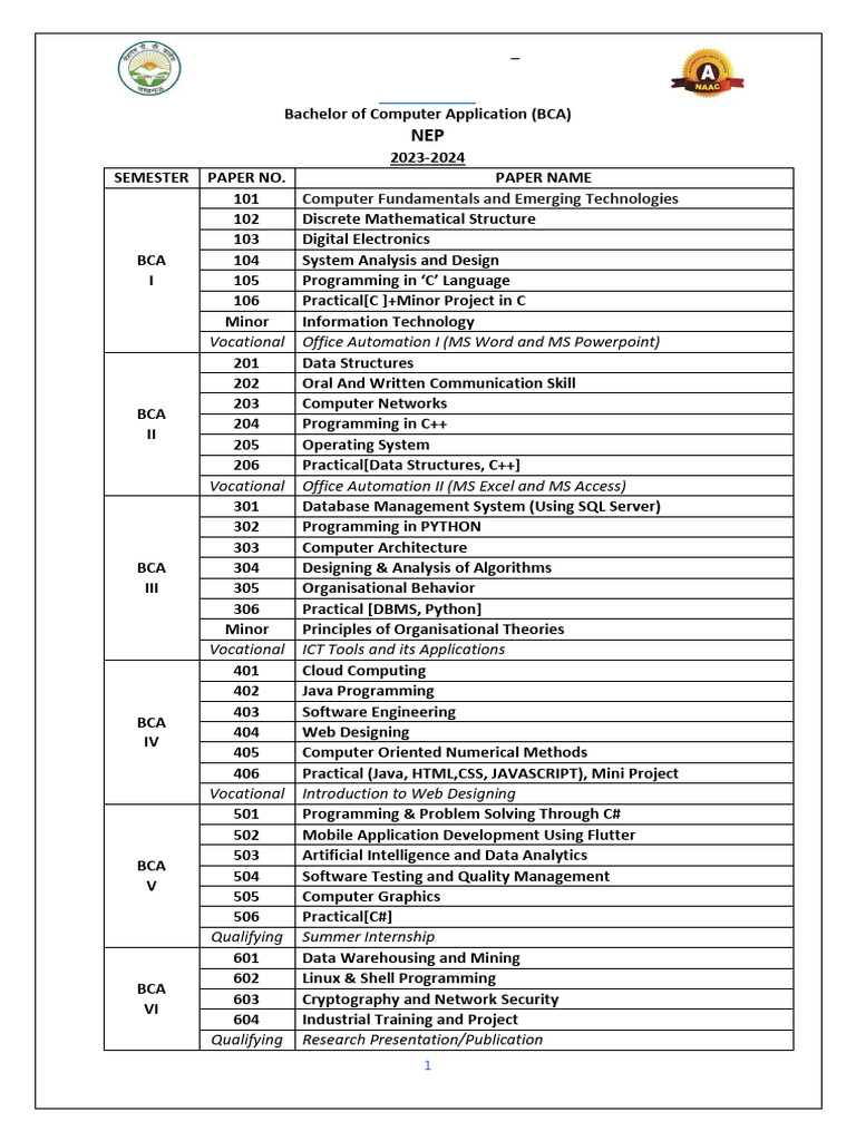 BCA Curriculum Overview | PDF | Computer Network | Method (Computer Programming)
