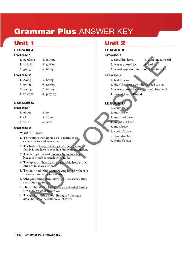 Answer Keys + Language Summary - Unit 2 | PDF