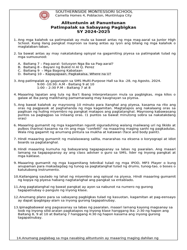 Guidelines Sabayang Pagbigkas 2024 2025 | PDF