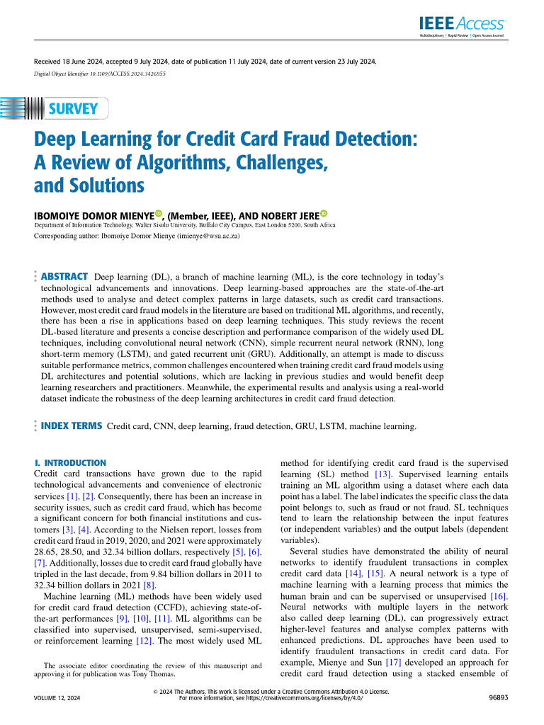 Deep Learning For Credit Card Fraud Detection A Review of Algorithms Challenges and Solutions ...