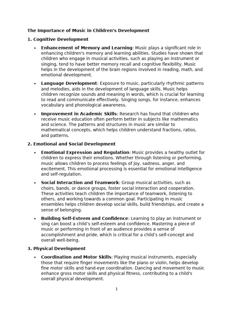 Music's Role in Child Development | PDF | Psychological Resilience ...
