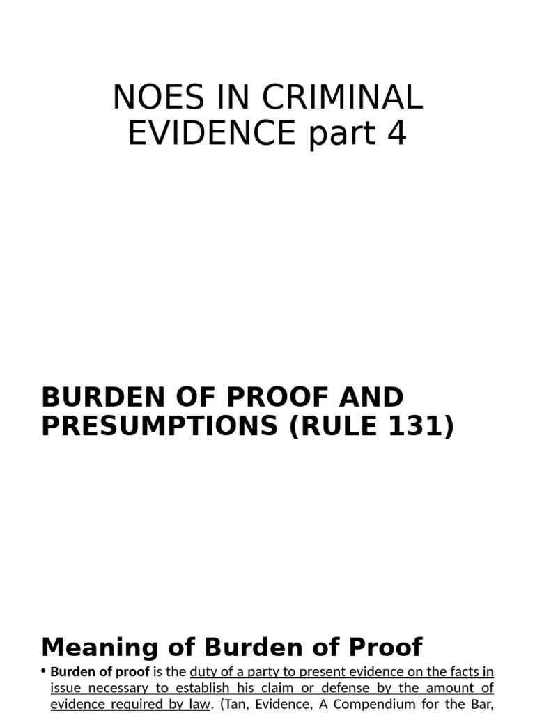 Burden of Proof and Presumptions | PDF | Burden Of Proof (Law) | Witness