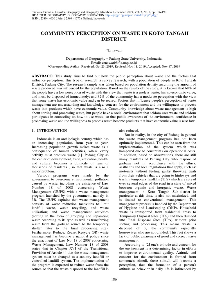 Community Perception On Waste in Koto Ta F85e914d | PDF | Waste | Waste ...