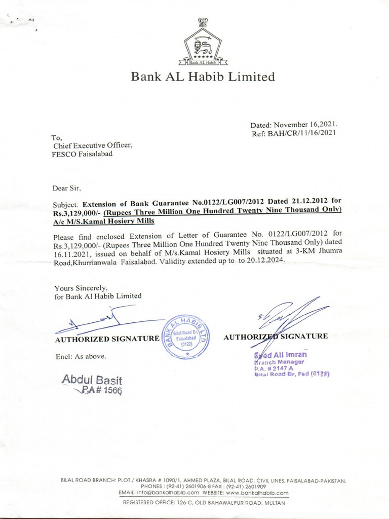 Extension of Bank Guarntee | PDF