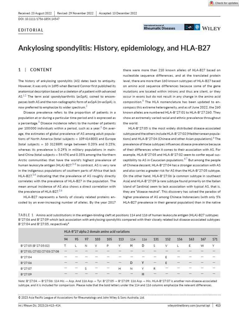 Int J of Rheum Dis - 2023 - Khan - Ankylosing Spondylitis History ...