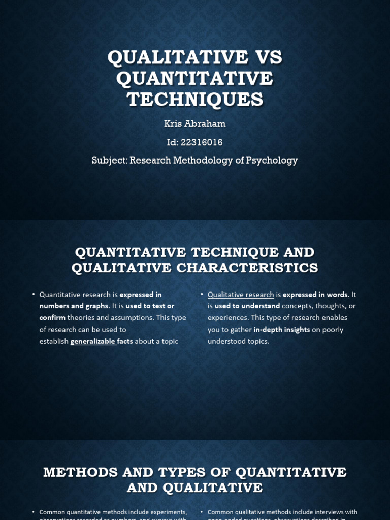 Qualitative Vs Quantitative Techniques | PDF | Quantitative Research | Qualitative Research