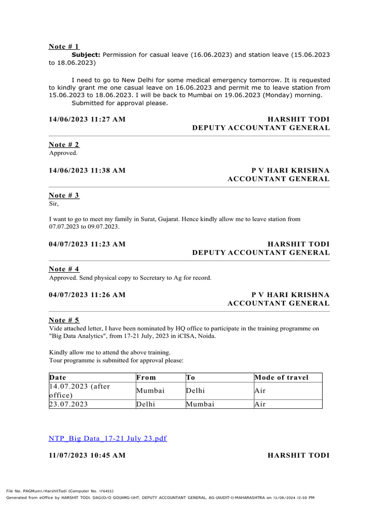 Leave and Travel Approvals | PDF