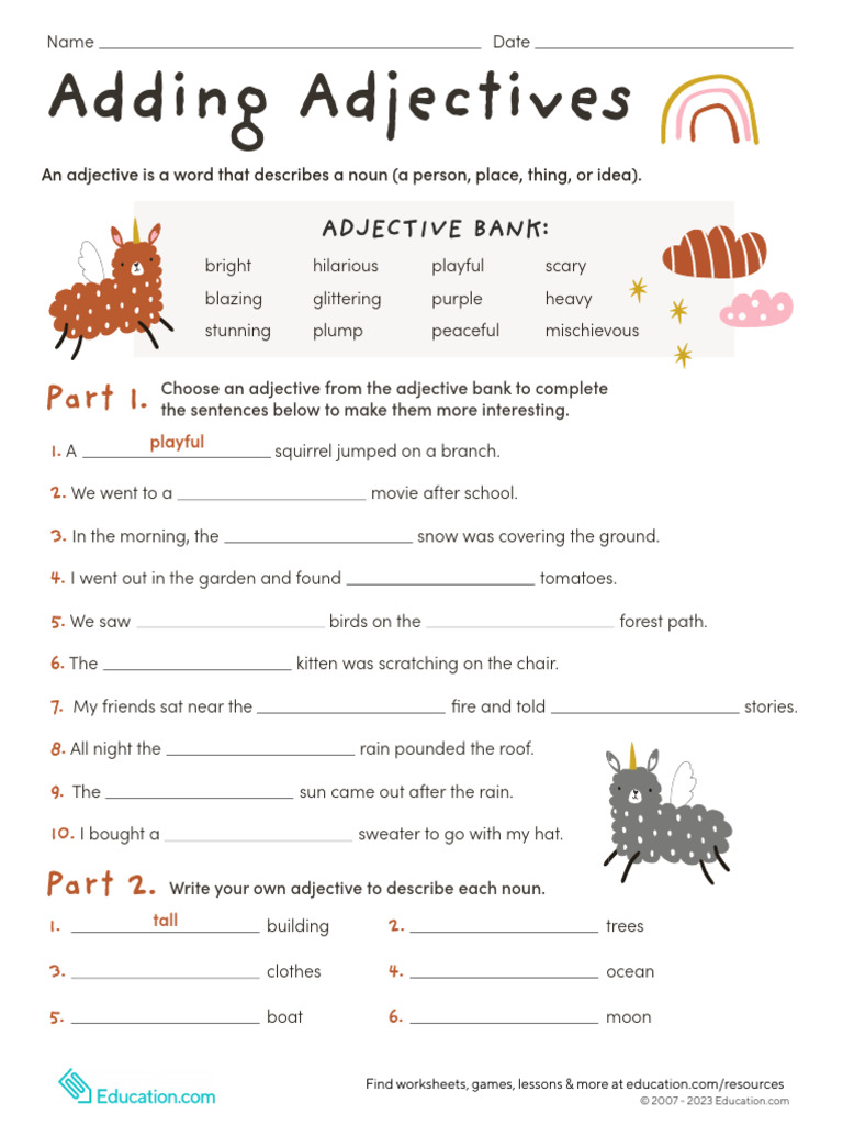 Adjective Usage and Exercises Guide | PDF