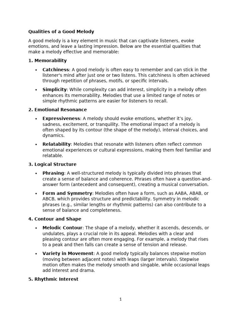 Qualities of A Good Melody 1 | PDF | Harmony | Musicology