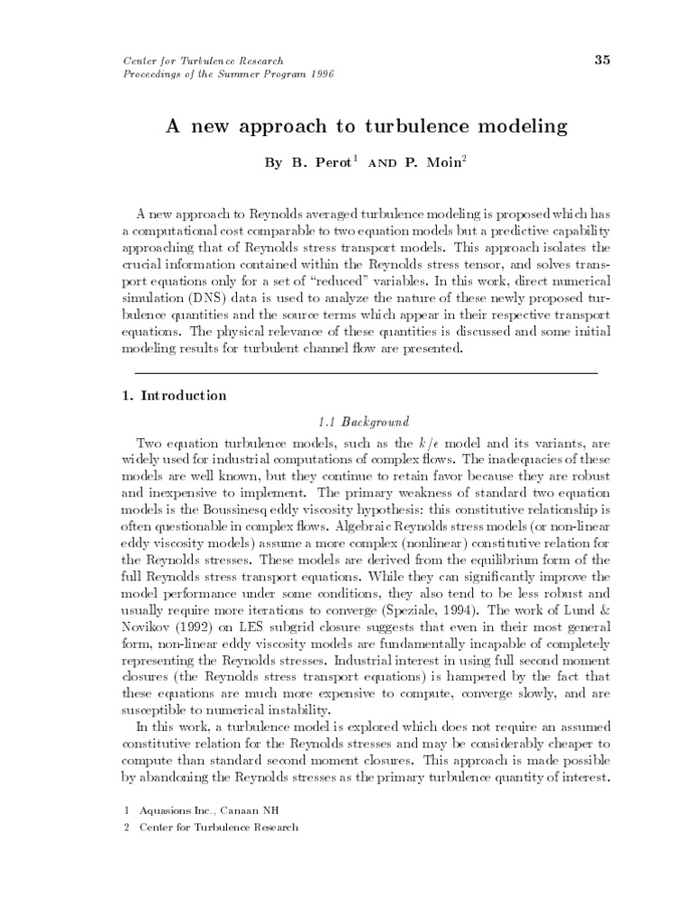 A New Approach To Turbulence Modeling - Perot and Moin | PDF | Turbulence | Reynolds Number
