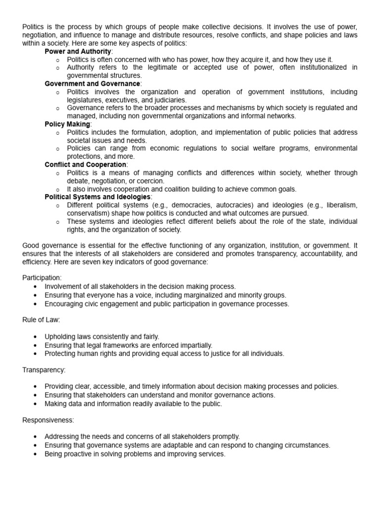 Politics Handouts Week 1 2 | PDF | Governance | Policy