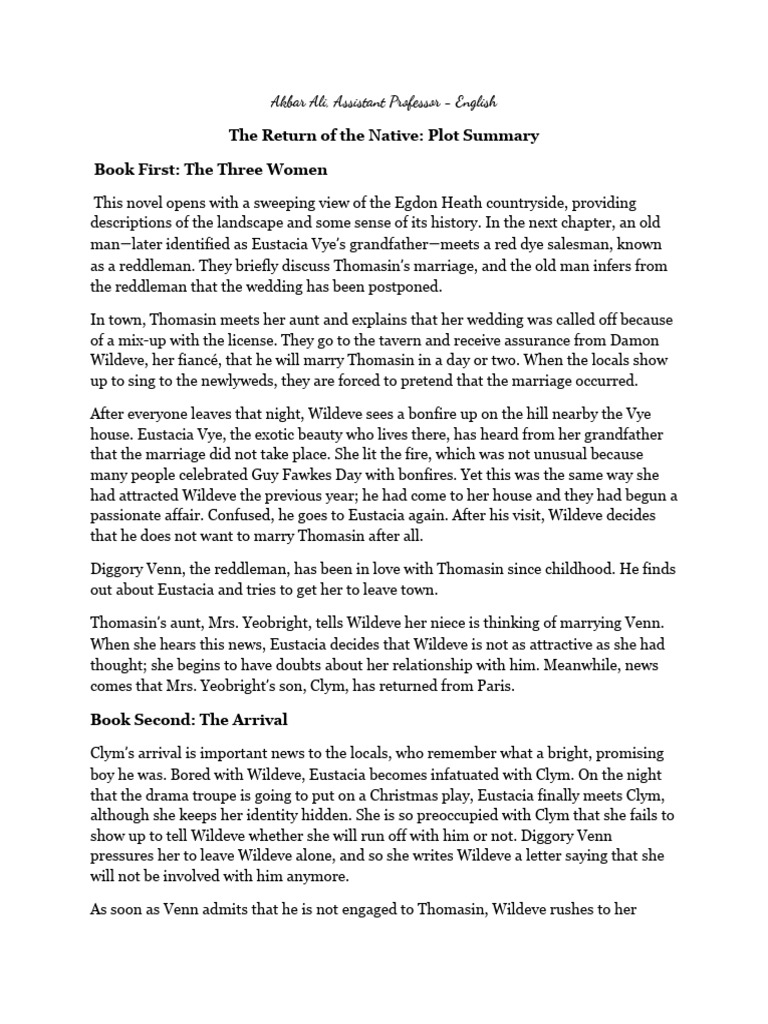 Plot Summary the Return of the Native | PDF