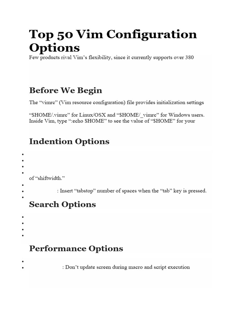 Top 50 Vim Configuration Option | PDF | Command Line Interface | Cursor (User Interface)