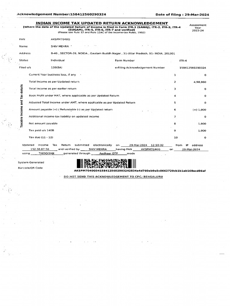 Income Tax File Shiv and Nidhi Mehra | PDF
