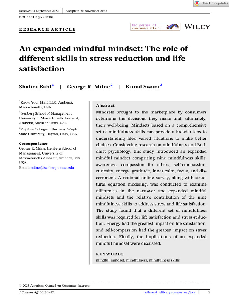 An Expanded Mindful Mindset - The Role of Different Skills in Stress ...
