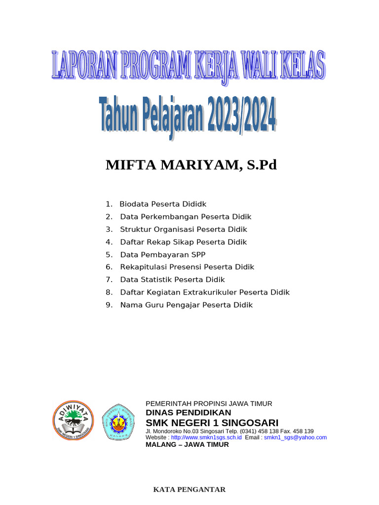 00 Cover Agenda Wali Kelas LAPORAN WALI KELAS MIFTA | PDF | Kesehatan Holistik