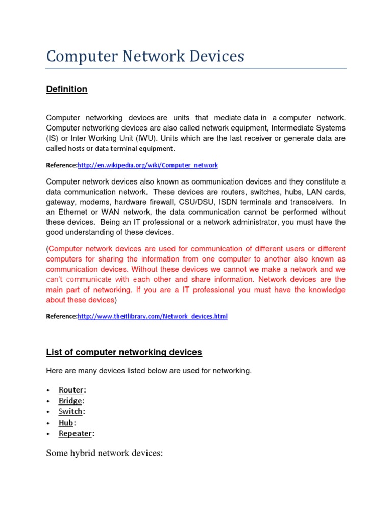 Computer Network Devices | PDF | Network Switch | Router (Computing)