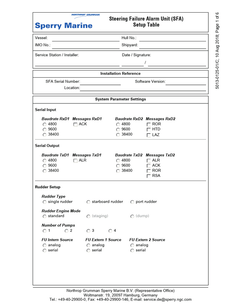 Steering Failure Alarm Unit (SFA) Setup Table: Installation Reference | PDF | Rudder ...