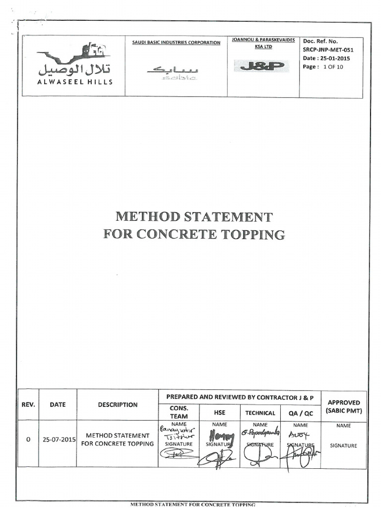 Method Statement For Concrete Topping | PDF