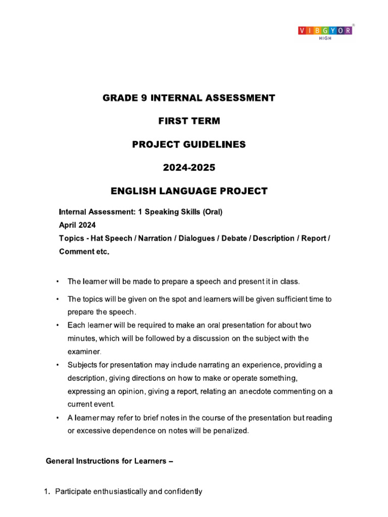 Grade 9 - PROJECT GUIDELINES | PDF