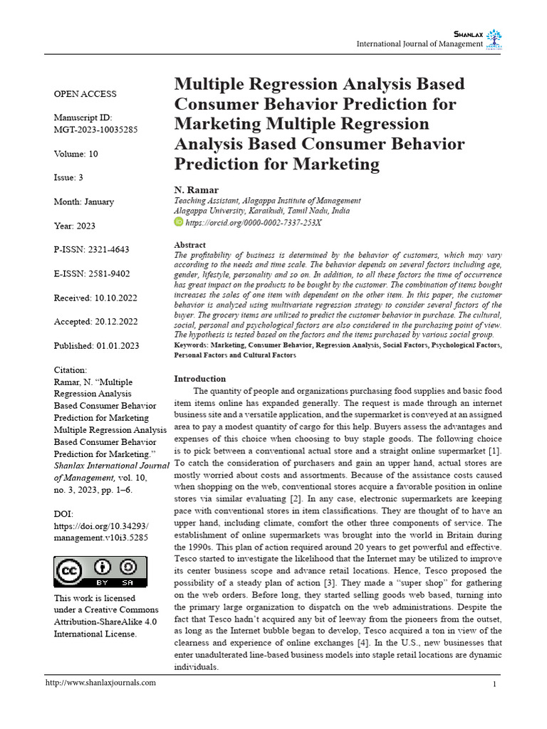 Multiple Regression Analysis Based | PDF | Consumer Behaviour | Behavior