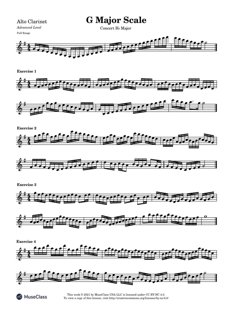 Concert BB Major Scale ExercisesAdvanced For Alto Clarinet | PDF