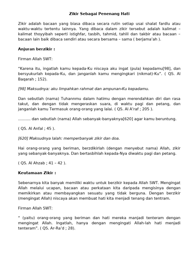 Zikir Sebagai Penenang Hati | PDF
