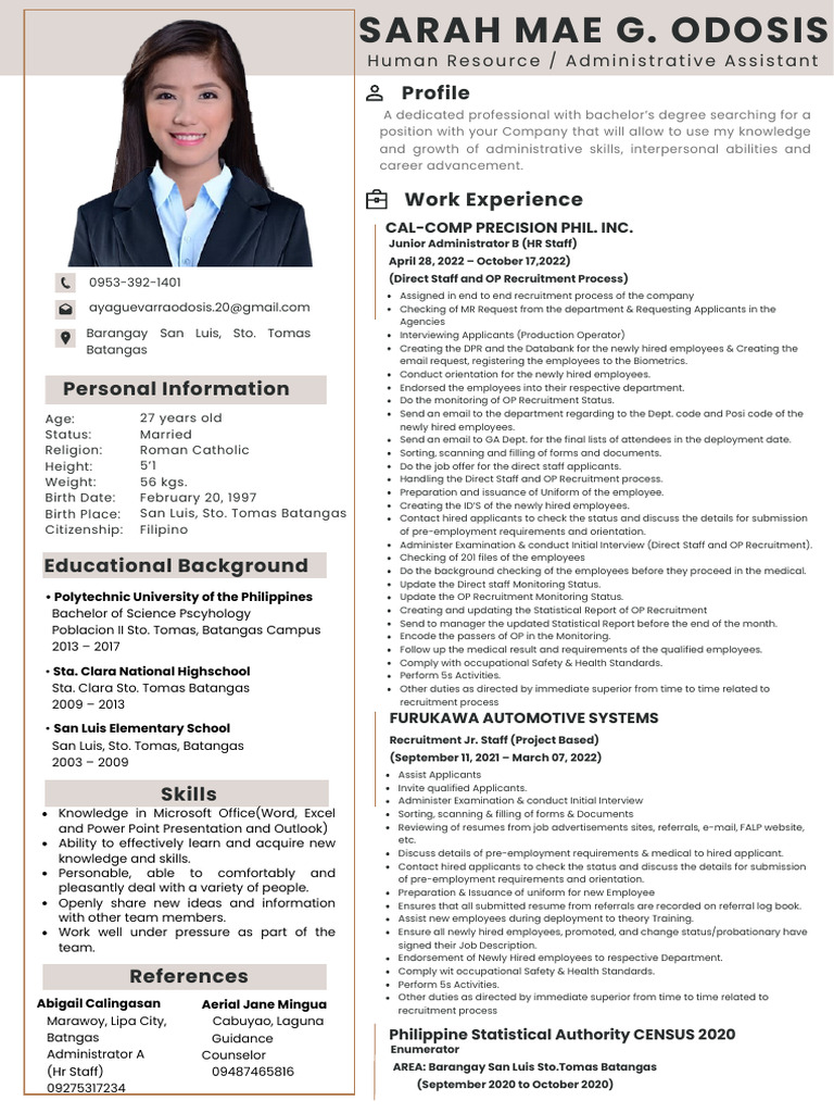 Sarah Mae G. Odosis - CV Resume | PDF | Recruitment