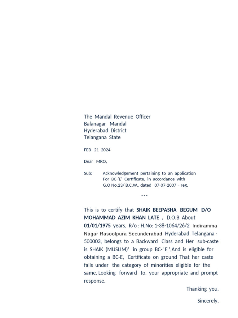 Caste Formate Masjid Letter (Bce) | PDF