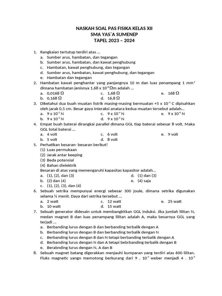 Soal PAS Fisika XII | PDF