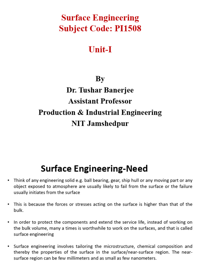 Surface Engneering (Unit-I) | PDF | Wear | Engineering
