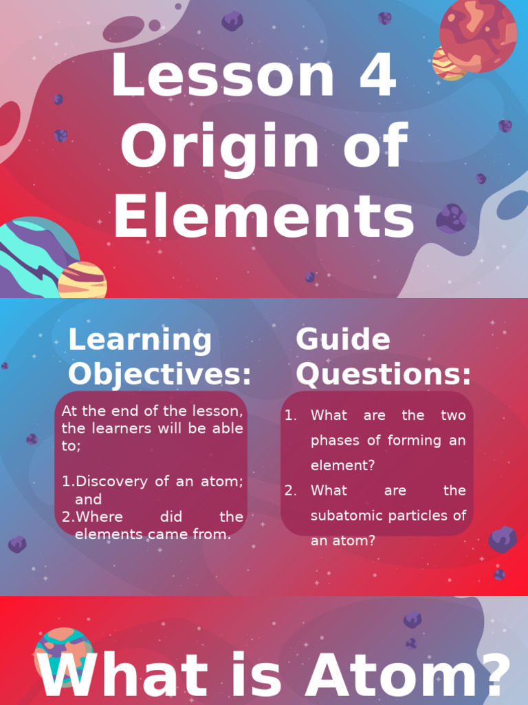 Origin of Elements and Atomic Theory | PDF | Atoms | Atomic Nucleus