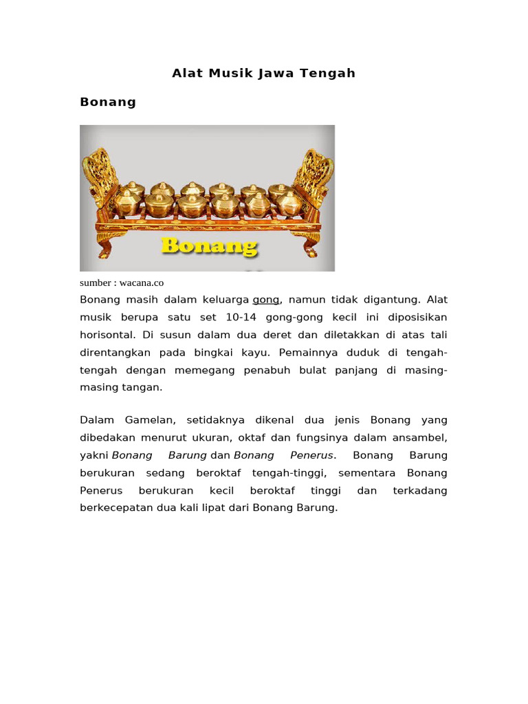 Alat Musik dan Budaya Jawa Tengah | PDF | Seni