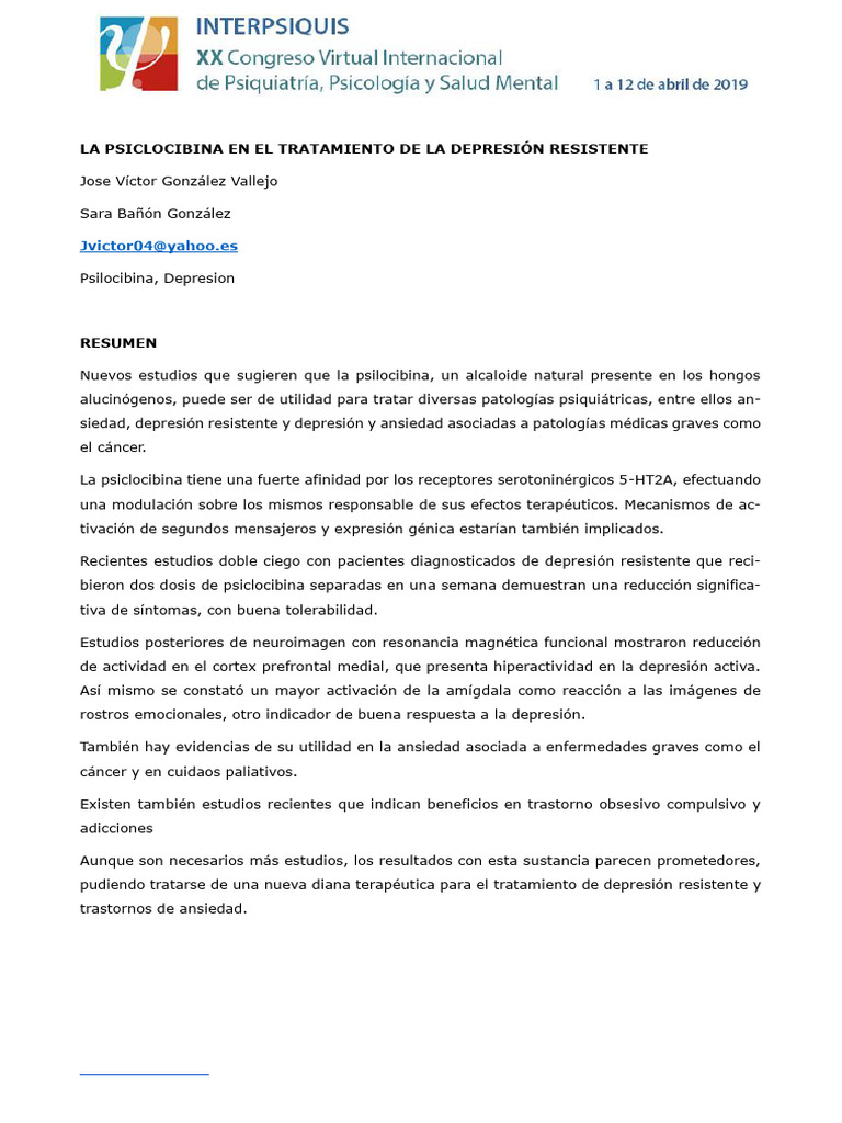Congreso Virtual Internacional de Psiquiatria, Psicologia y Salud Mental Uso Terapeutico de ...