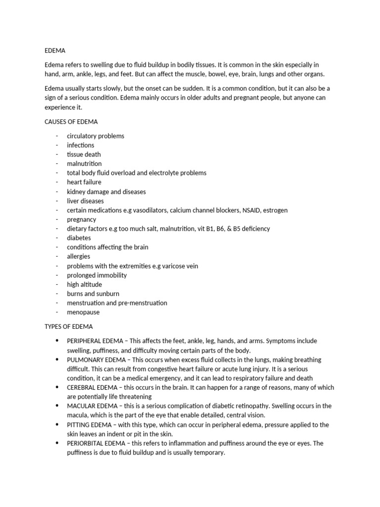 Edema 082001 083214 | PDF | Edema | Medical Specialties