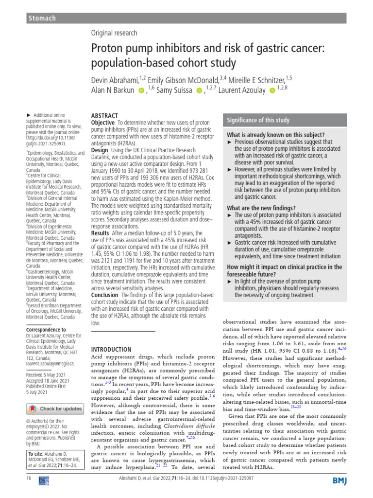 Proton Pump Inhibitors and Risk of Gastric Cancer Population-Based ...