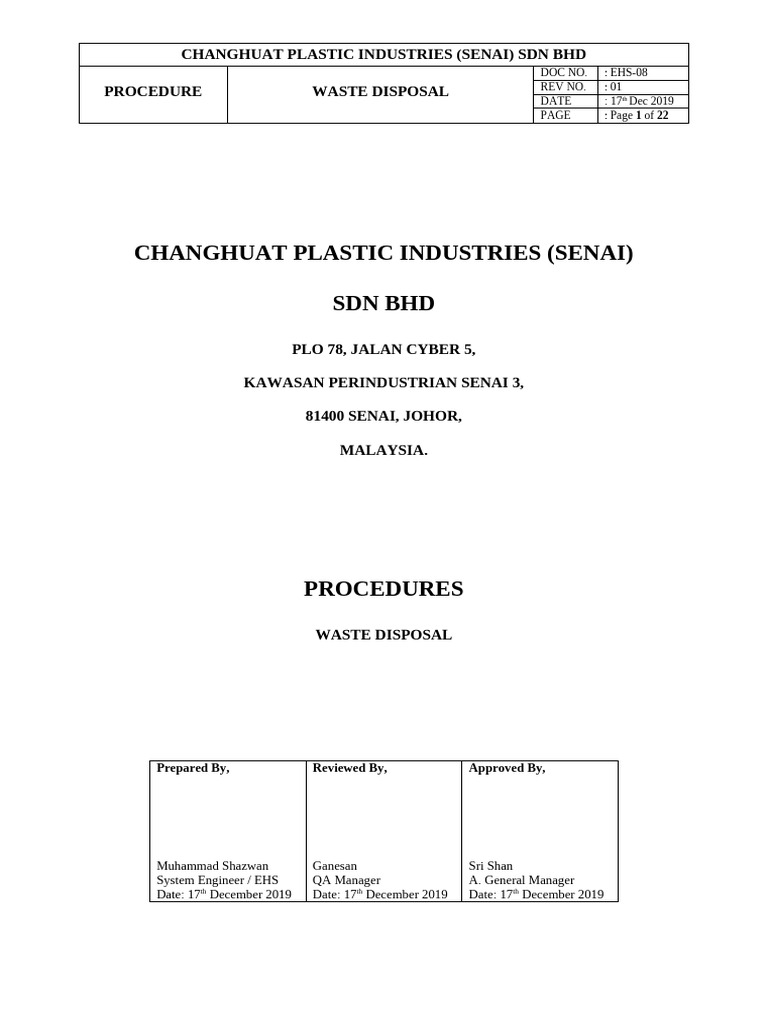 EHS-08 Waste Disposal | PDF | Waste | Recycling
